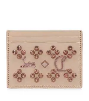 CHRISTIAN LOUBOUTIN Christian Louboutin Kios Leather Card Holder Beige