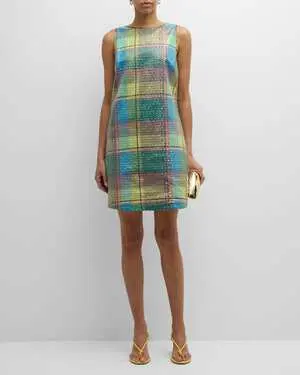 Frances Valentine Plaid Sequin Mini Shift Dress - Pinkgreen | Editorialist