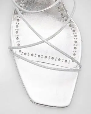 Manolo Blahnik Strappy Metallic Leather Slide Sandals - Silver