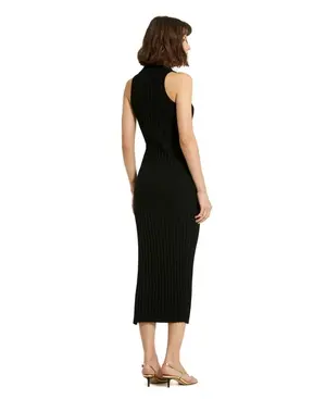 Mac Duggal Rib Knit Collared Sleeveless Fitted Maxi Dress