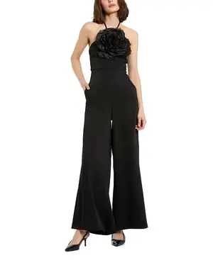 Mac Duggal Flower Embellished Crepe Jumpsuit - Black