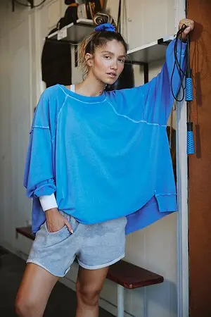 Free People FP Movement One To Beat Pullover Riviera Blue
