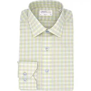 Lorenzo Uomo Trim Fit Check Stretch Cotton Dress Shirt - Yellow