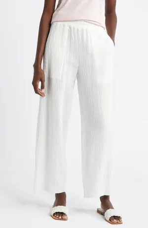 Rails Leon Crinkled Organic Cotton Crop Pants - White
