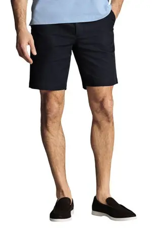 CHARLES TYRWHITT Cotton Linen Tapered Shorts - Blue
