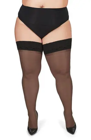 MEMOI Sheer Thigh High Stockings - Black