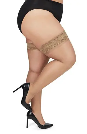 MEMOI Sheer Thigh High Stockings - City Beige