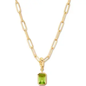 BROOK & YORK Mackenzie Birthstone Paper Clip Chain Pendant Necklace - Gold - August
