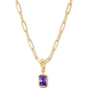 BROOK & YORK Mackenzie Birthstone Paper Clip Chain Pendant Necklace - Gold - February