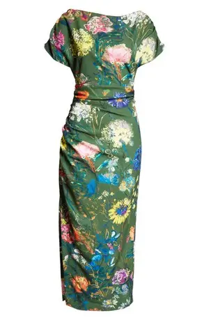 Lela Rose Floral Print Ruched Dress