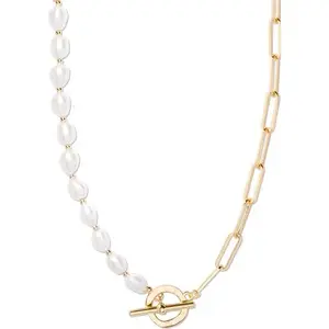 BROOK & YORK Baroque Pearl And Paper Clip Chain Necklace - Gold