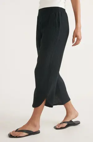 Marine Layer Corinne Wide-leg Double-cloth Cotton Pants