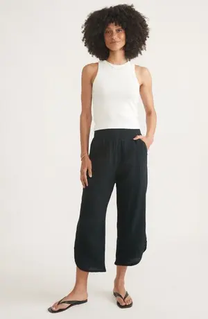 Marine Layer Corinne Wide-leg Double-cloth Cotton Pants
