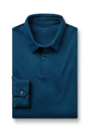 CHARLES TYRWHITT Plain Long Sleeve Jersey Polo - Turquoise Blue