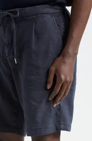 Thom Sweeney Pleated Stretch Linen & Cotton Jersey Shorts - Navy