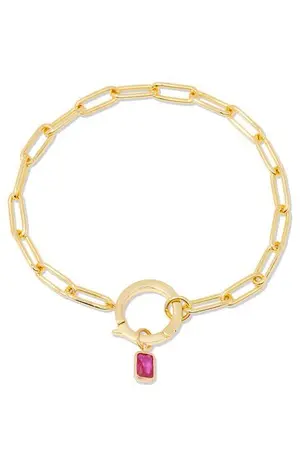 BROOK & YORK Colette Birthstone Paper Clip Chain Bracelet - Gold - July
