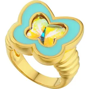 JULY CHILD Butterfly Ring - Gold/blue Enamel/swarovski