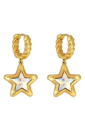 JULY CHILD Starburst Locket Huggie Hoop Earrings - Gold/star Shaped Crystal