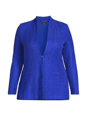 Ming Wang Women's Plus Modified Stand Collar Jacket - Sapphire Sea  - Sapphire Sea
