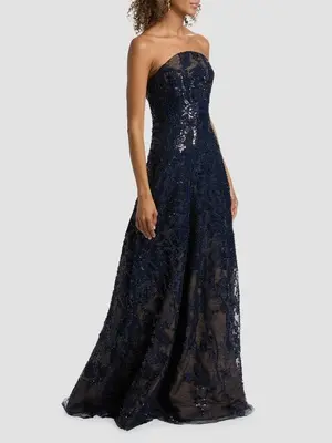 Rene Ruiz Collection Floral Beaded Strapless A-line Gown