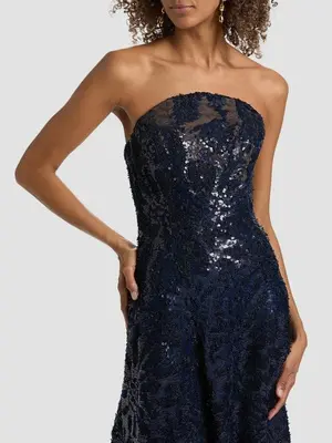 Rene Ruiz Collection Floral Beaded Strapless A-line Gown