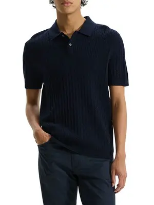 Theory Cable-knit Polo Shirt Baltic