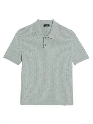 Theory Cable-knit Polo Shirt Light Grey Heather