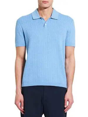 Theory Cable-knit Polo Shirt Powder Blue