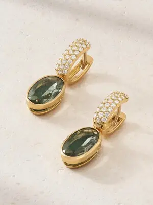 MARLA AARON 18-karat Diamond, Prasiolite And Malachite Earrings - Gold