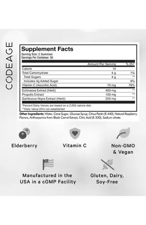 CODEAGE Immunity Gummies + Vitamin C Vegan Supplement