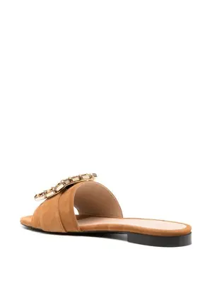 MADISON.MAISON Fade Jeweled Buckle Sandals - Brown