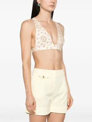MC2 SAINT BARTH Bandana-print Denim Bralette Top