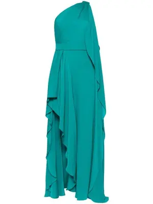 Elie Saab One-shoulder Silk Gown - Green