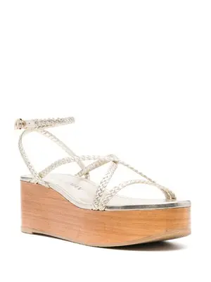 STUART WEITZMAN 75mm Wovette Wedge Sandals - Gold