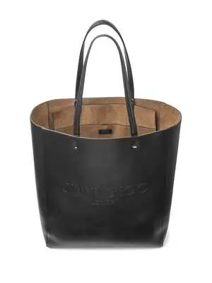 JIMMY CHOO Debossed-logo Leather Tote Bag - Black