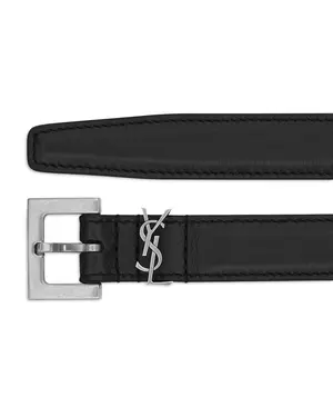 Saint Laurent Cassandre Thin Belt With Square Buckle - Black
