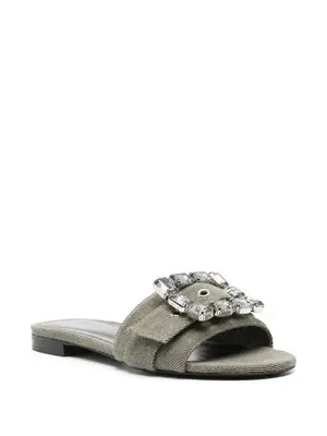Roberto Festa Crystal-buckle Denim Slippers