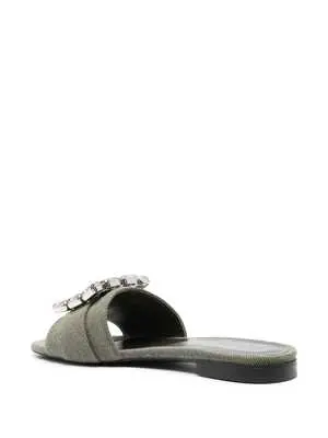Roberto Festa Crystal-buckle Denim Slippers