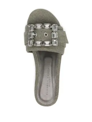 Roberto Festa Crystal-buckle Denim Slippers