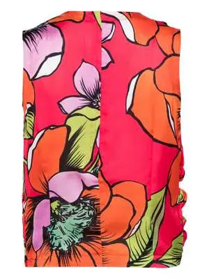 Comme Des Garçons Gathered Floral-print Tank Top - Orange
