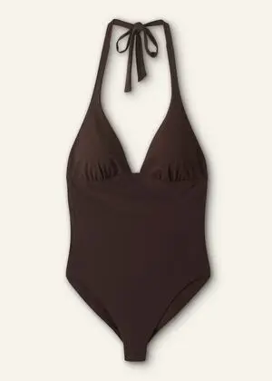 ME+EM Adjustable Halterneck One-Piece Swimsuit Dark Chocolate Brown