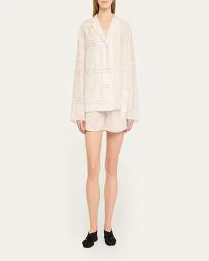 TOTEME Monogram Cotton Shorts - White/black