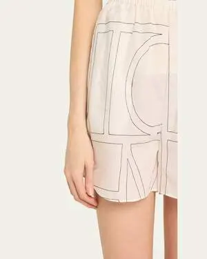 TOTEME Monogram Cotton Shorts - White/black