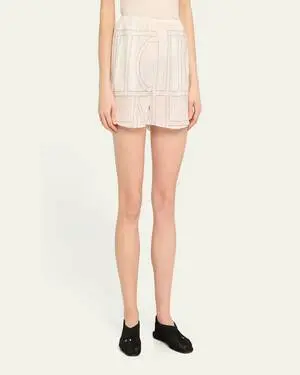 TOTEME Monogram Cotton Shorts - White/black