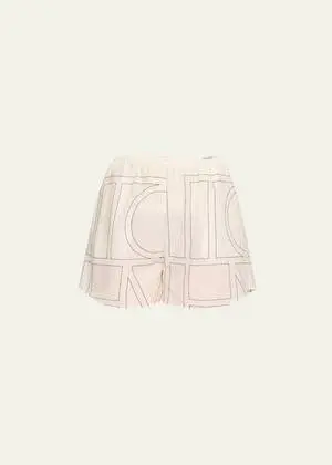 TOTEME Monogram Cotton Shorts - White/black