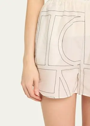 TOTEME Monogram Cotton Shorts - White/black