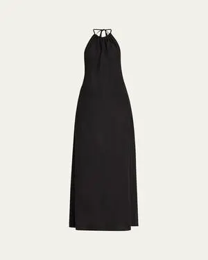 NILI LOTAN Lelia Halter Backless Linen Maxi Dress - Black