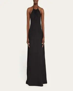 NILI LOTAN Lelia Halter Backless Linen Maxi Dress