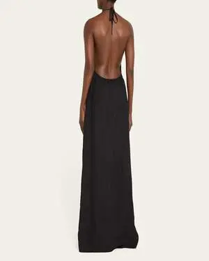 NILI LOTAN Lelia Halter Backless Linen Maxi Dress