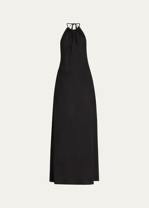 NILI LOTAN Lelia Halter Backless Linen Maxi Dress